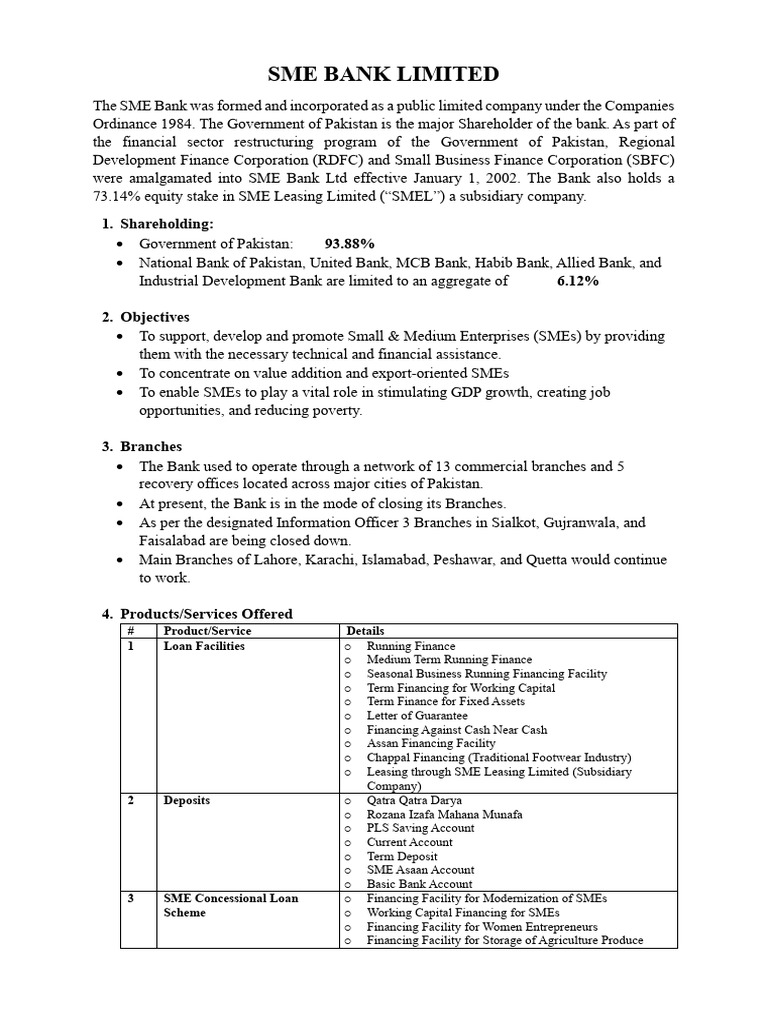 Overview of SME Bank Limited Pakistan | PDF | Small And Medium Sized ...