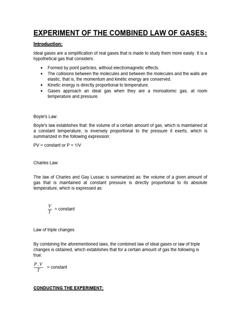Combined Gas Law Experiment | PDF | Gases | Heat