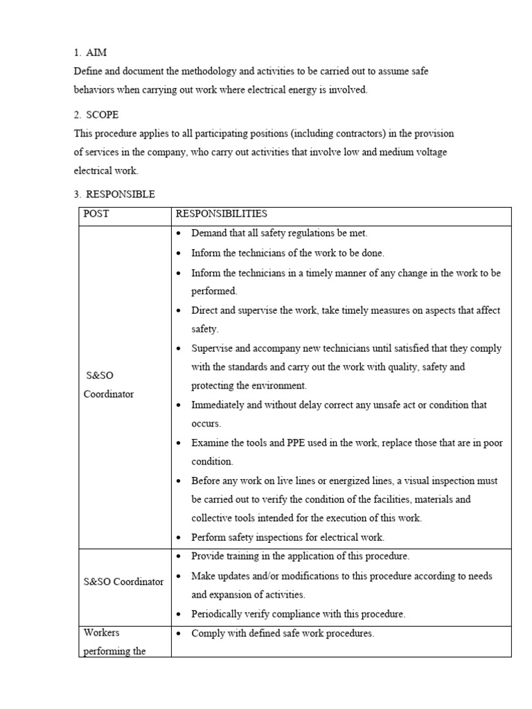 Safe Work Procedure R Electrical | PDF | High Voltage | Insulator ...