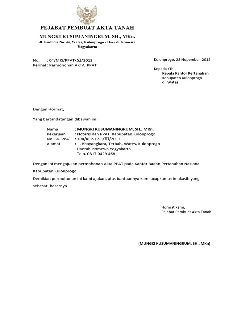 Permohonan Akta PPAT Nopember 2012 | PDF