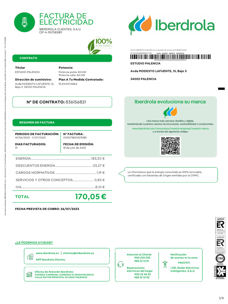Factura Iberdrola | PDF | Factura | Economias