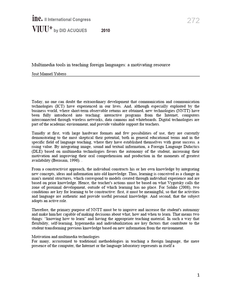 Multimedia Tools in Foreign Language Teaching, A Motivating Resource ...