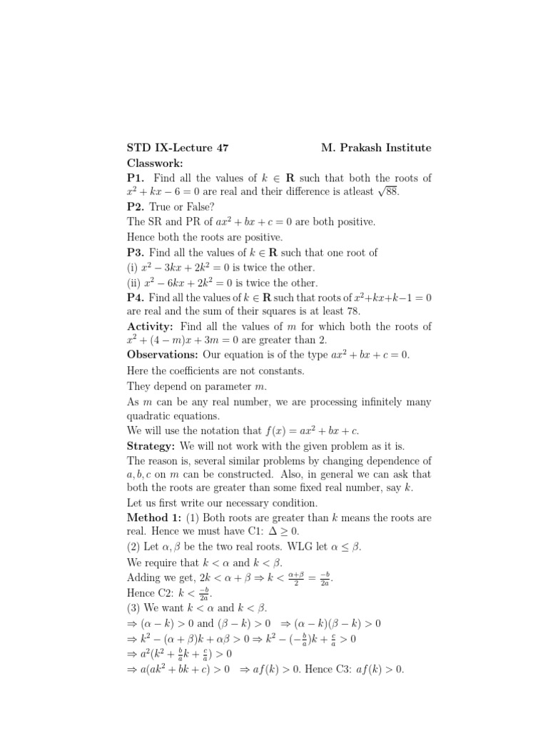 L47 | PDF | Quadratic Equation | Mathematical Objects