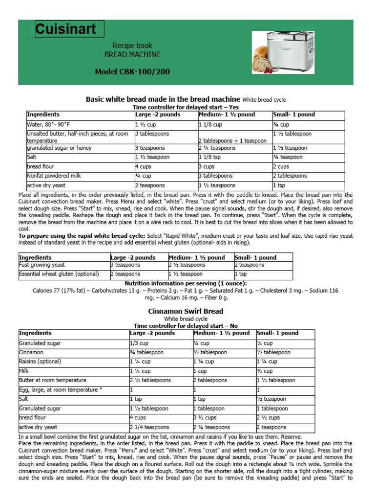 Bread Machine Recipes for Cuisinart | PDF | Breads | Teaspoon