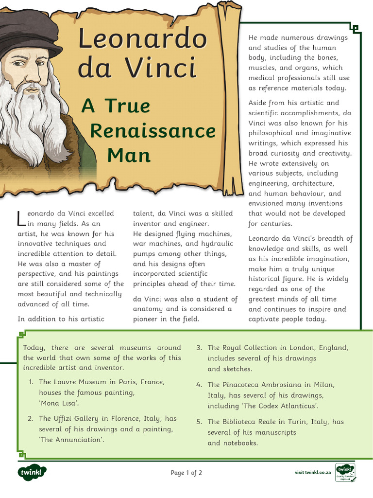 Leonardo Da Vinci Comprehension | PDF | Leonardo Da Vinci | Invention