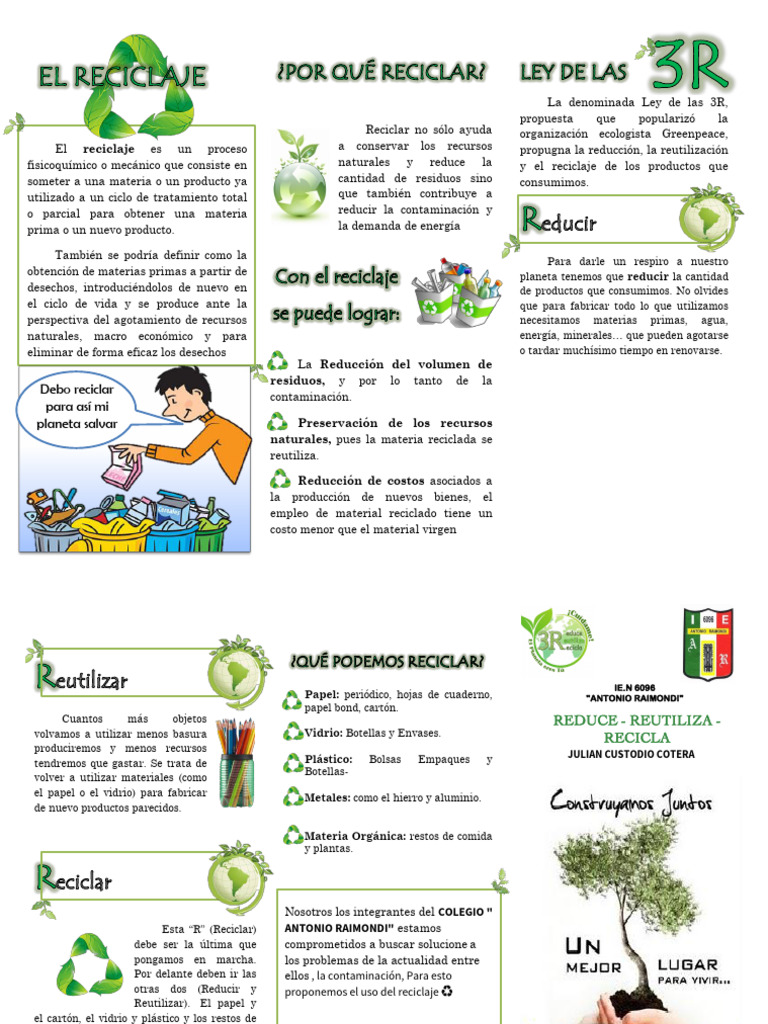 Triptico Reciclaje | PDF | Reciclaje | Residuos