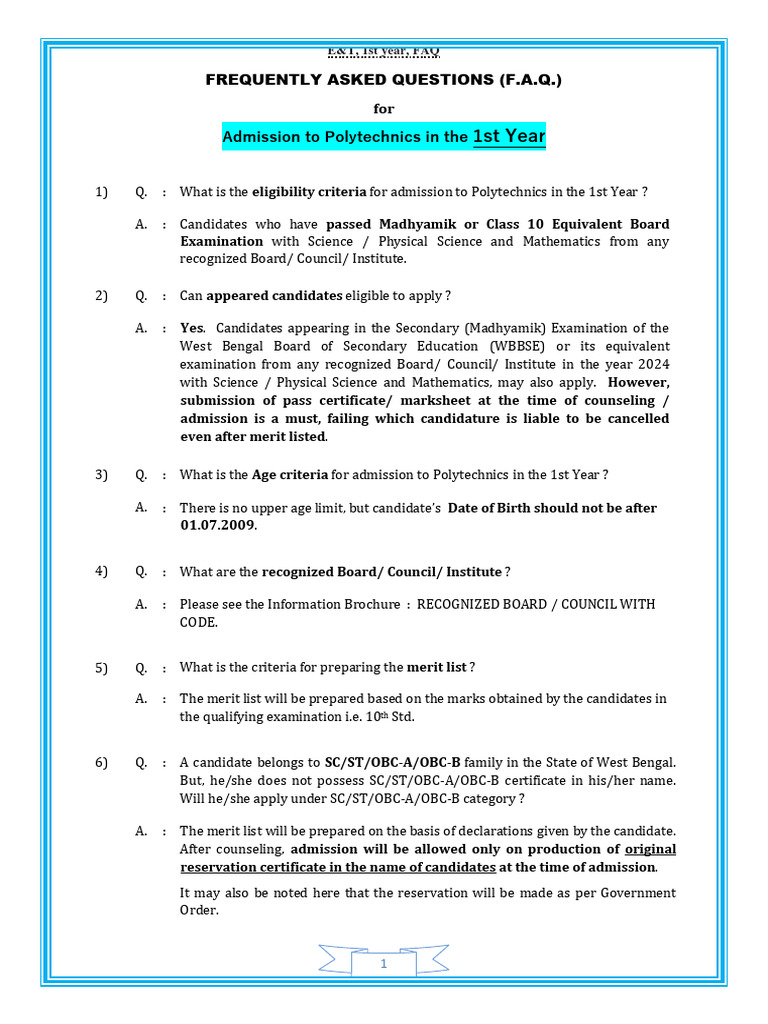 FAQ Session 2024 25 E T 1st Year | PDF
