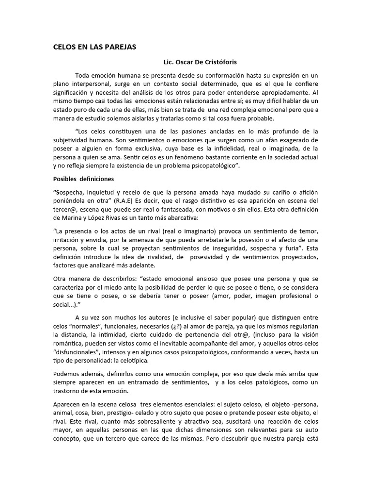 Celos en Las Parejas | Descargar gratis PDF | Amor | Celos