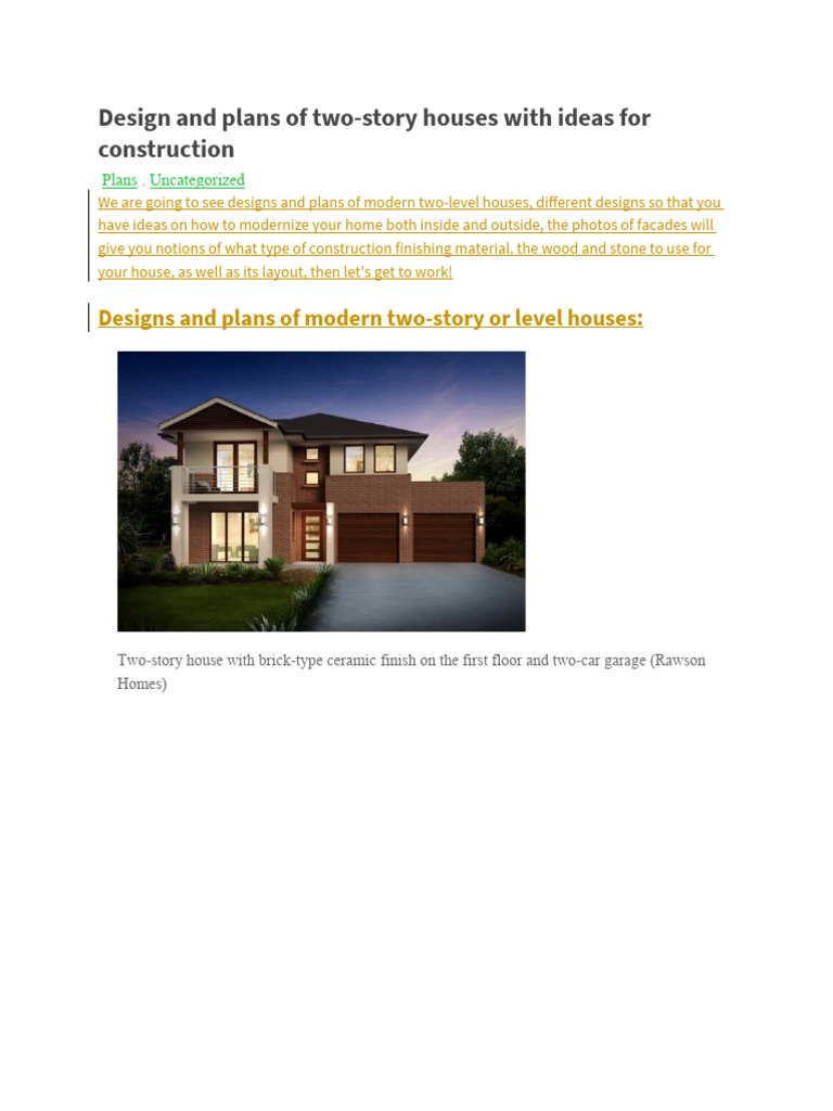 Design and Plans of Two-Story Houses With Ideas For Construction | PDF ...