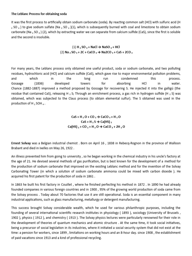 The Leblanc and Solvay Process | PDF | Sodium Carbonate | Chemistry