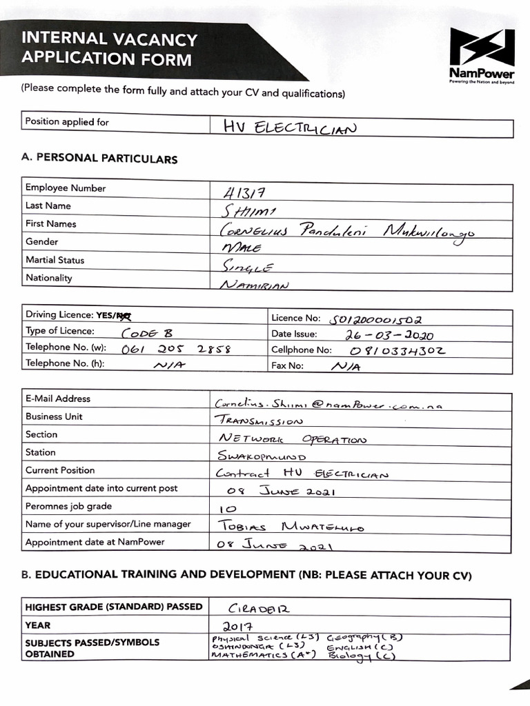 Electrician Job Application Form | PDF