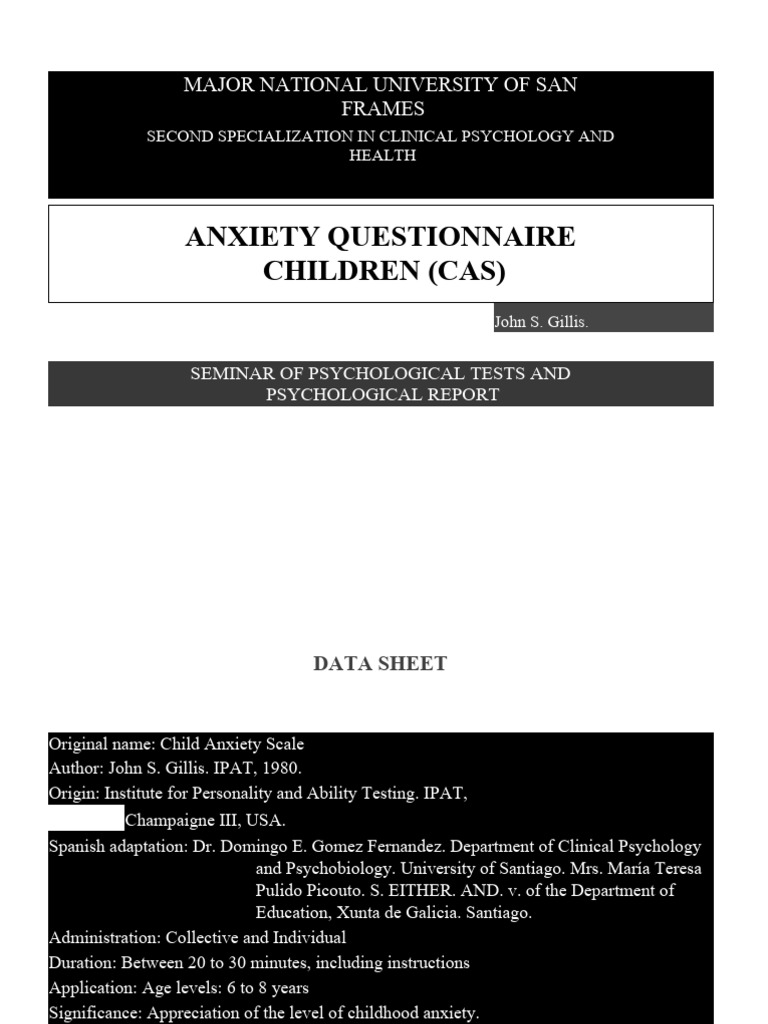 Childhood Anxiety Questionnaire | PDF | Psychology | Behavioural Sciences