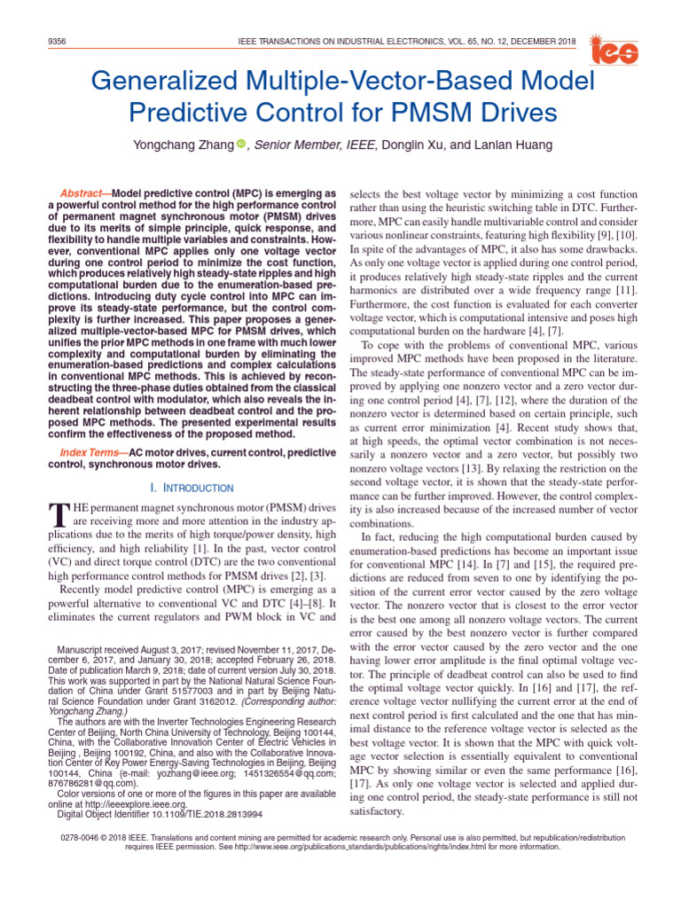 Generalized Multiple-Vector-Based Model Predictive Control For PMSM ... Generalized Multiple-Vector-Based Model Predictive Control For PMSM ...