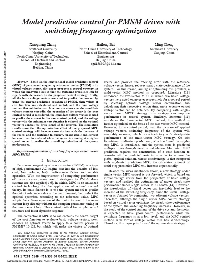 Model Predictive Control For PMSM Drives With Switching Frequency Optimization | PDF