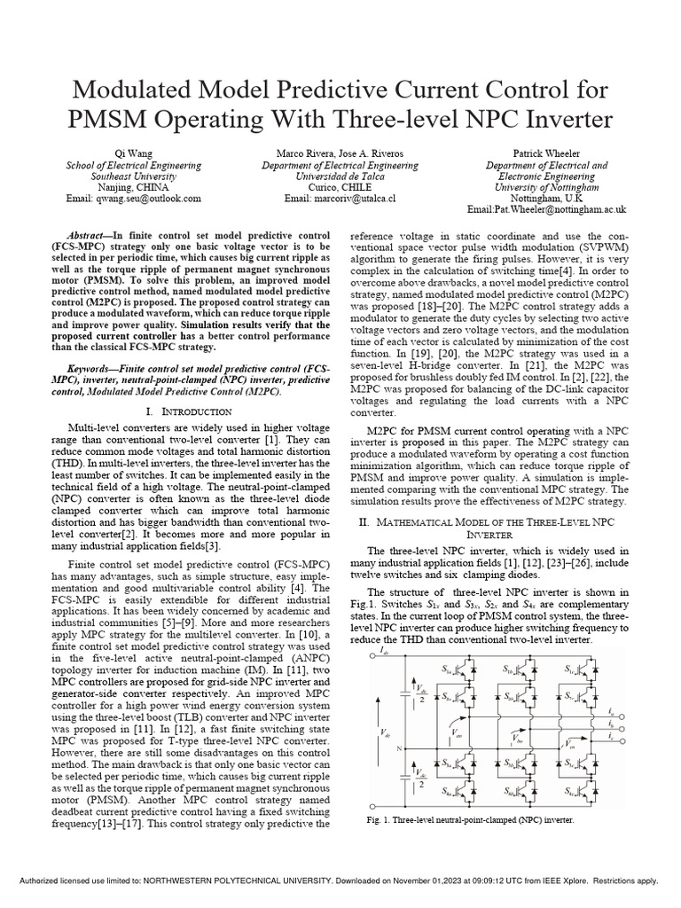 Modulated Model Predictive Current Control For PMSM Operating With ...
