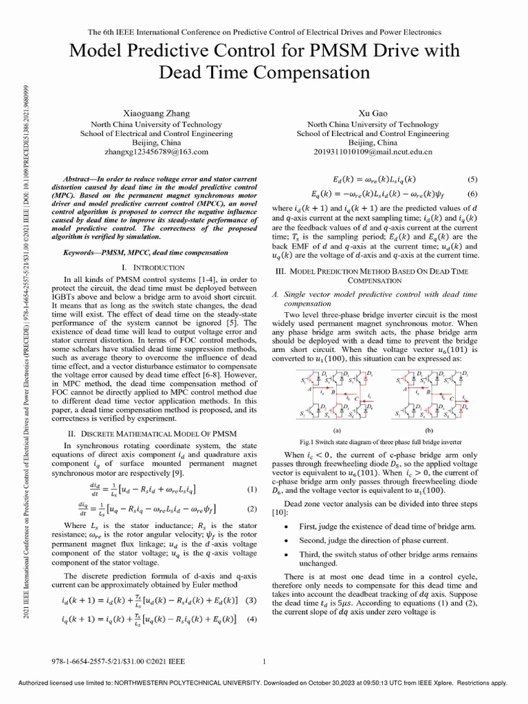 Dead Time Compensation in MPC for PMSM | PDF | Power Inverter | Inductance