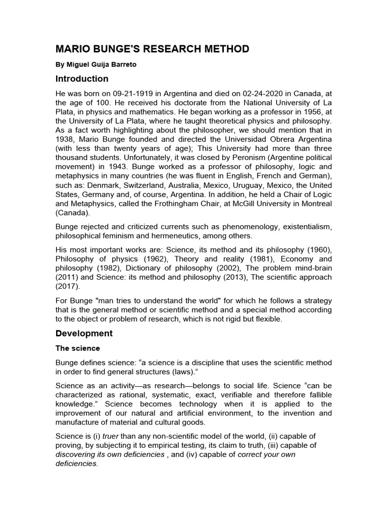 Mario Bunge's Scientific Research Method | PDF | Science | Theory