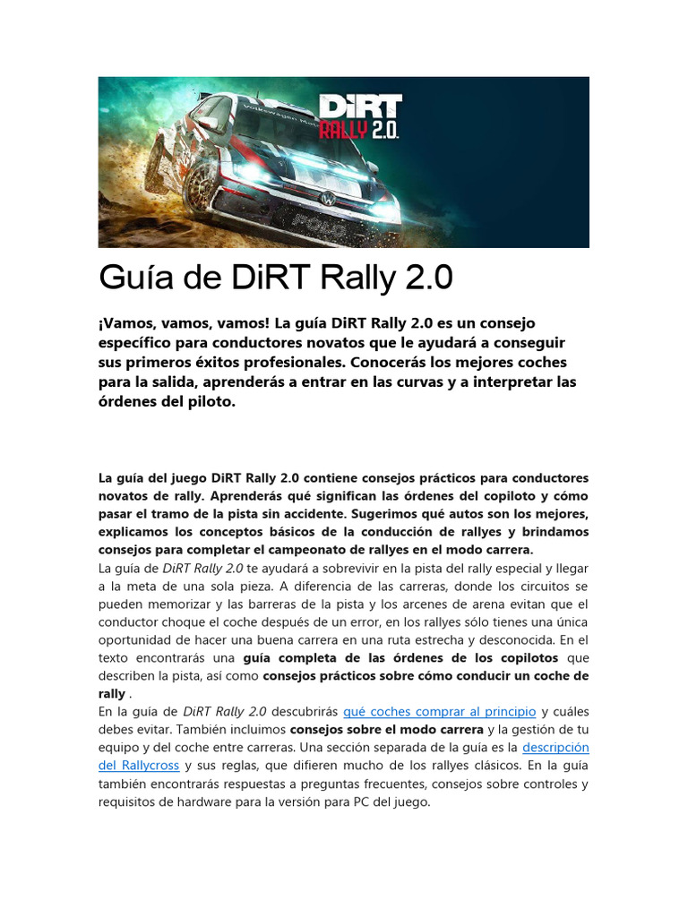 Guía de DiRT Rally 2.0 | Descargar gratis PDF | Sistema de freno antibloqueo | Vehículo de motor