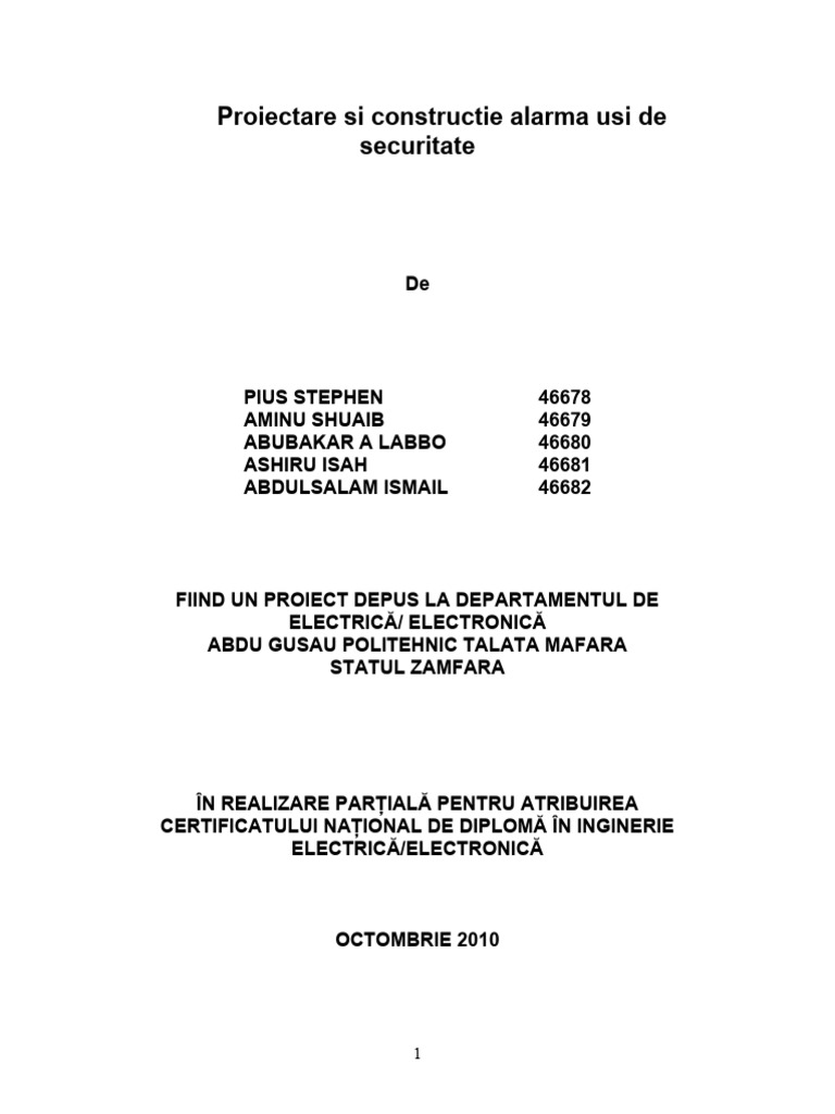 Proiectare Si Constructie Alarma Usi de Securitate | PDF
