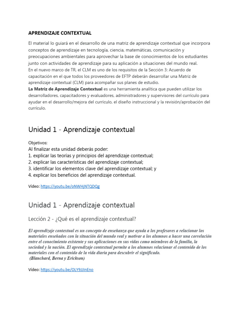Aprendizaje Contextual | PDF | Plan de estudios | Aprendizaje