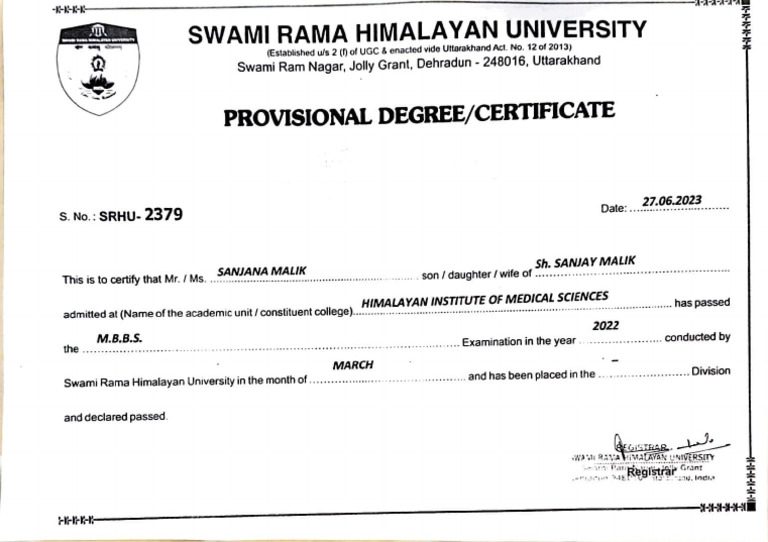 Provisional Degree Certificate Template | PDF