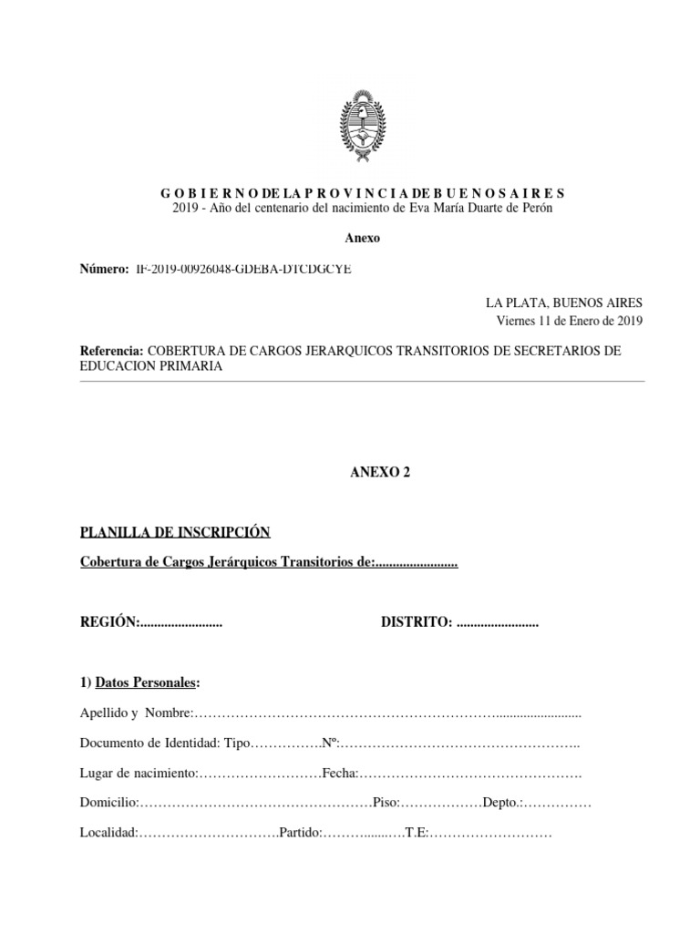 Planilla de Inscripción - ANEXO 2 | PDF | Gobierno