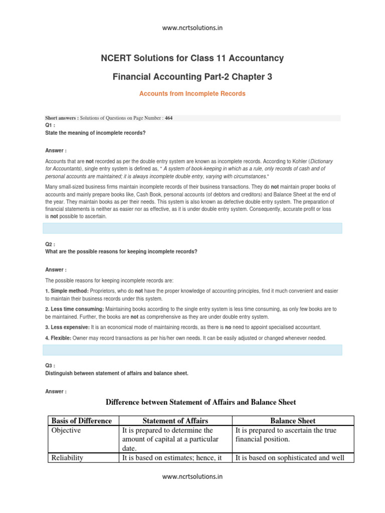 NCERT Solutions For Class 11 Accountancy Part 2 Chapter 3 | PDF | Debits And Credits | Balance Sheet