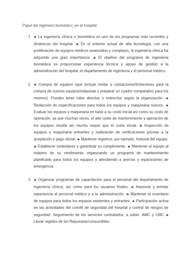 El Papel Integral Del Ingeniero Biomédico para Garantizar El Uso Seguro y Eficaz de Equipos ...