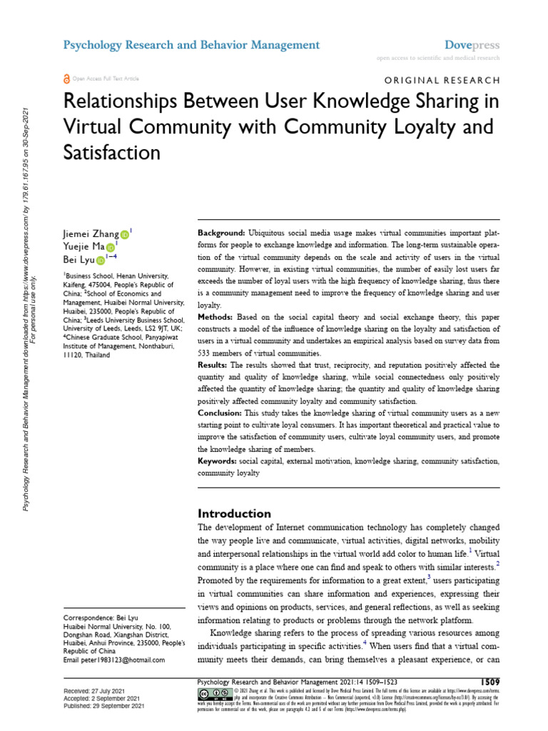 Relationships Between User Knowledge Sharing in Vi | PDF | Social Capital | Community