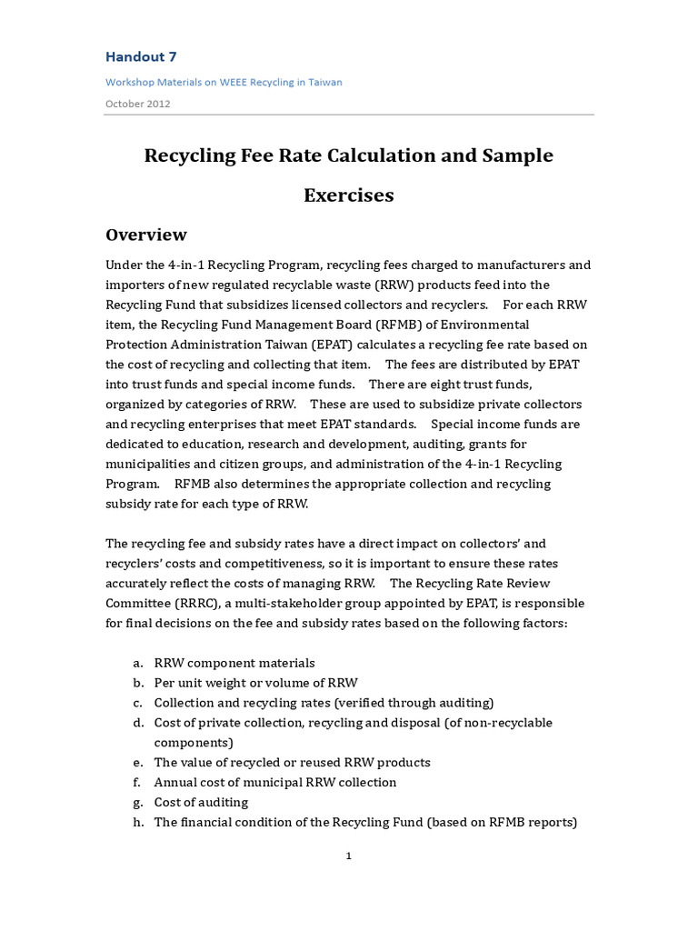 Handout 7 Fees | PDF | Recycling | Waste