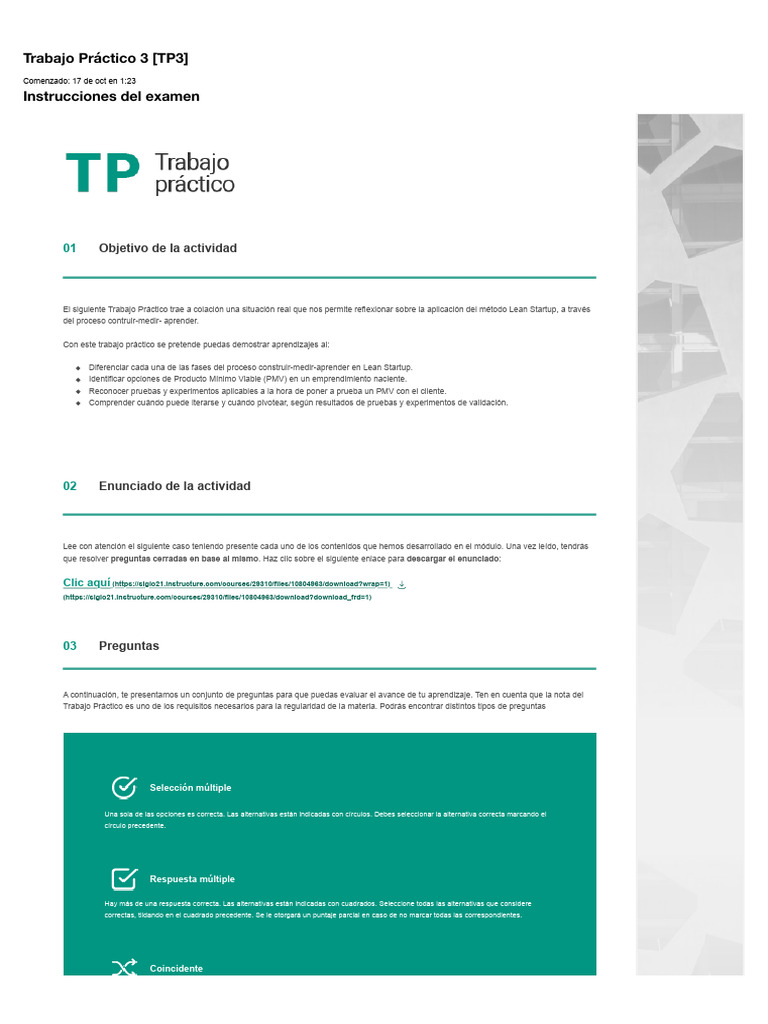 Examen Trabajo Práctico 3 (TP3) | PDF | Lean Startup | Empresa de inicio