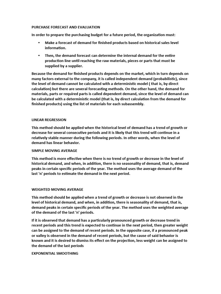 Topic 9 Forecasting And Purchase Evaluation Pdf Forecasting Moving Average