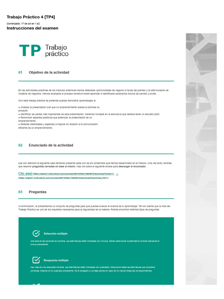 Examen Trabajo Práctico 4 (TP4) - 1 | PDF | Iniciativa empresarial | Mercado (economía)