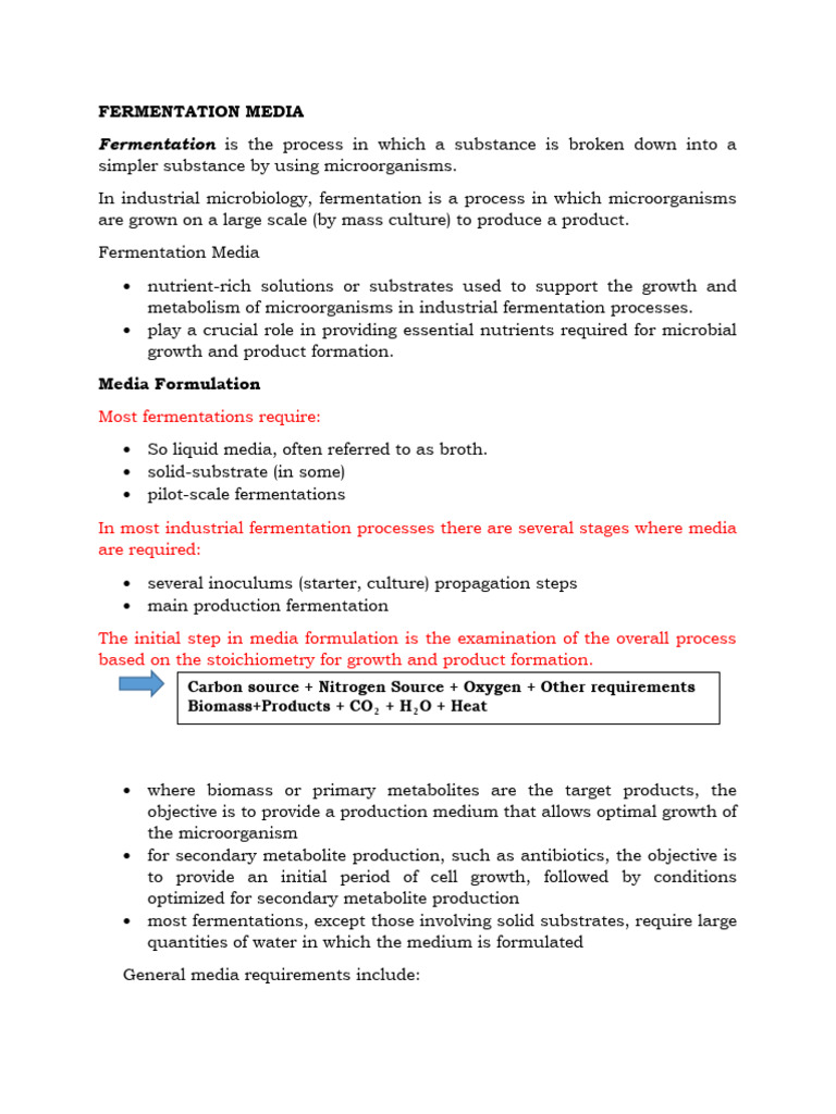 FERMENTATION MEDIA - BB | PDF | Fermentation | Growth Medium
