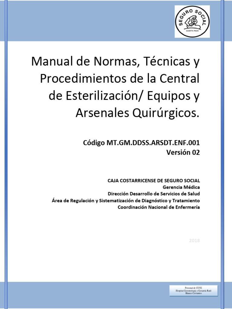 Manual de Normas Tecnicas y Procedimientos de La Central de Esterilizacion Equipos y Arsenales ...