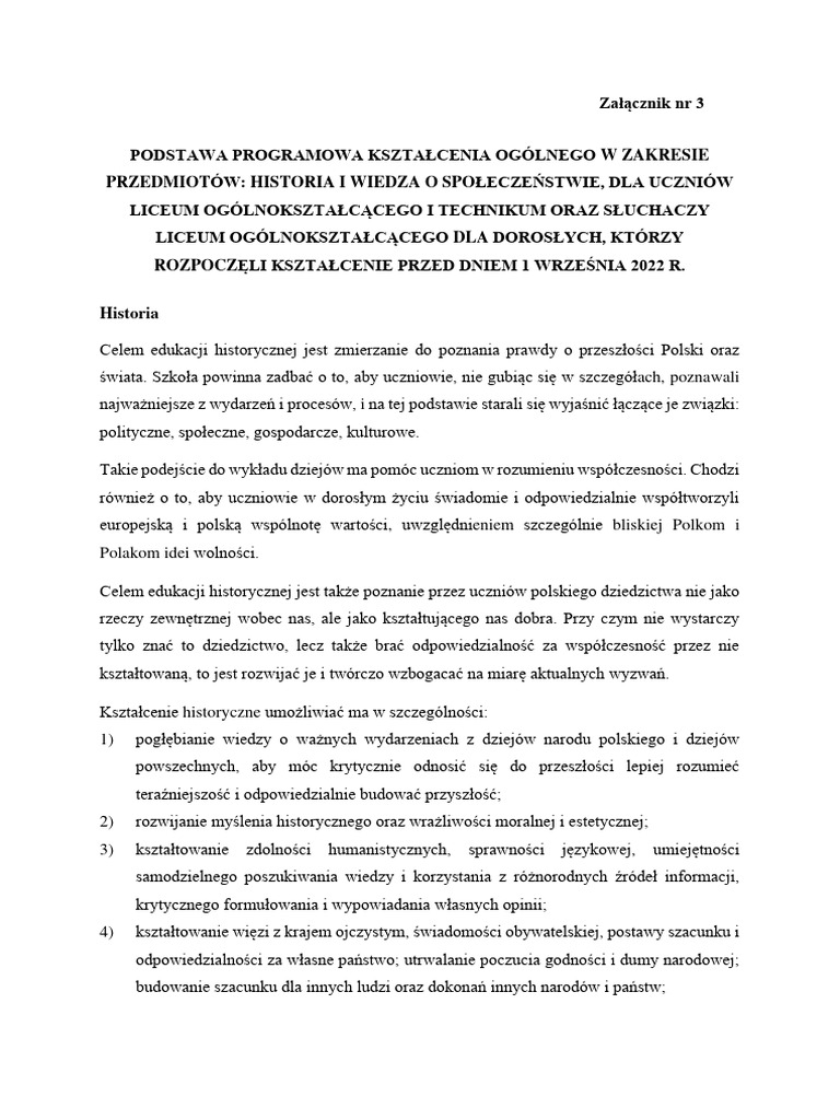 ZAŁ 3 Do ROZP ME Ws Podstawy Programowej (H I WOS W LO I T) | PDF