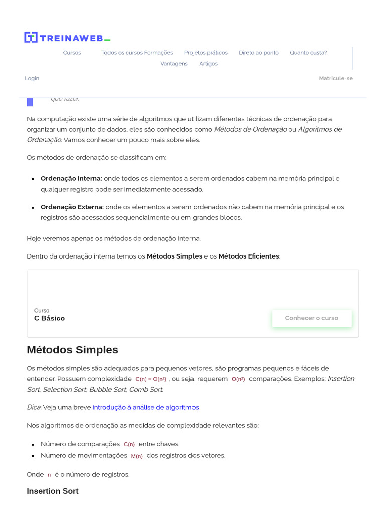 Conheça Os Principais Algoritmos de Ordenação - Blog TreinaWeb | PDF ...