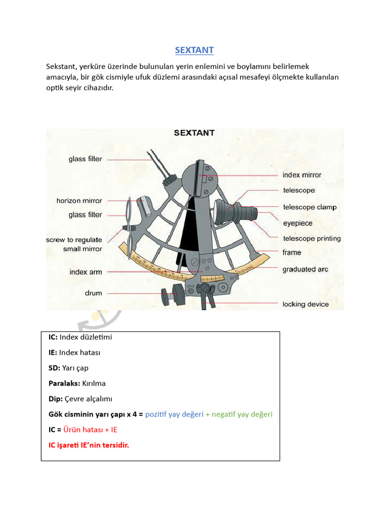 Sextant Yapisi, Düzeltmeleri̇ Yüksekli̇k Ve Intersept | PDF
