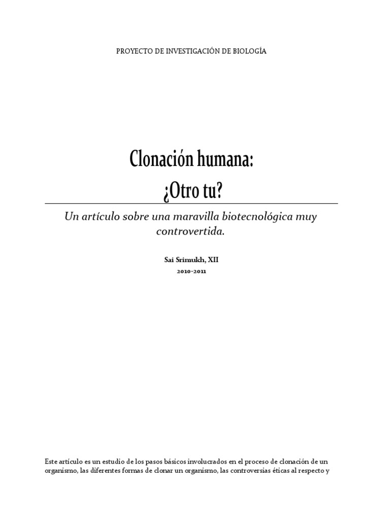 Clonación Humana: Ética y Proceso | PDF | Clonación | Ciencias de la vida