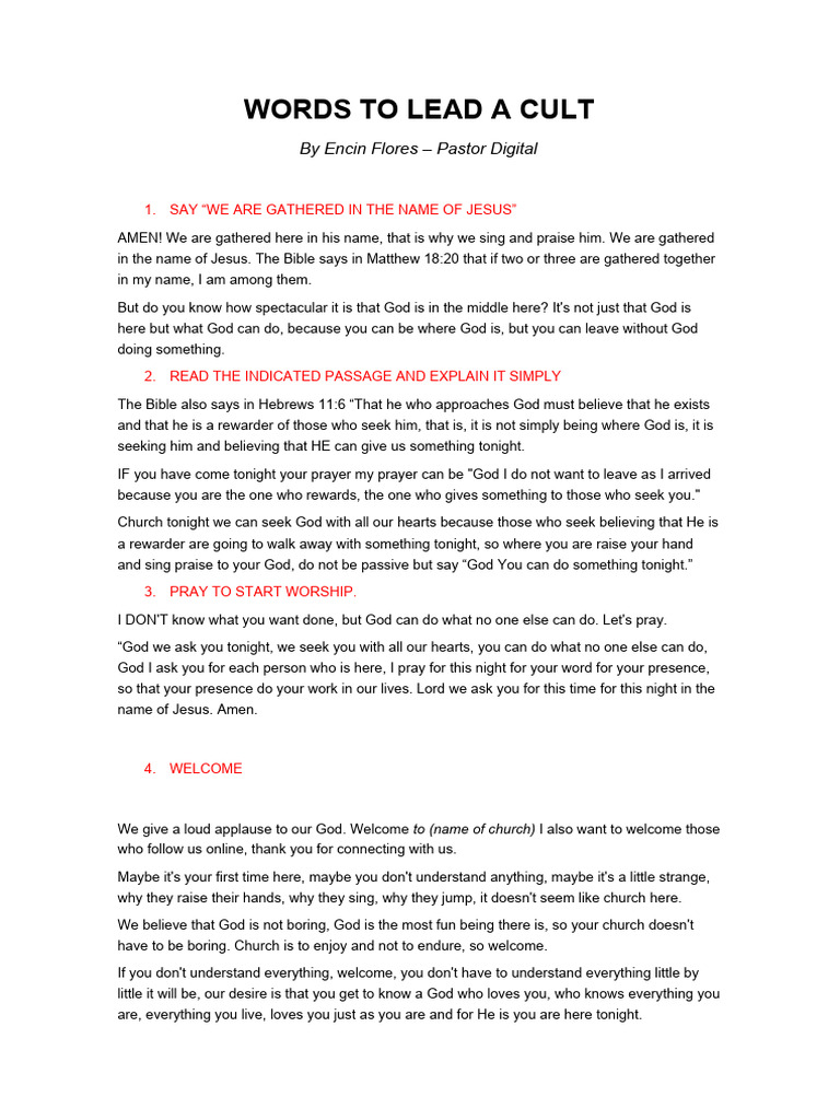 Words To Start A Cult | PDF | Prayer | God