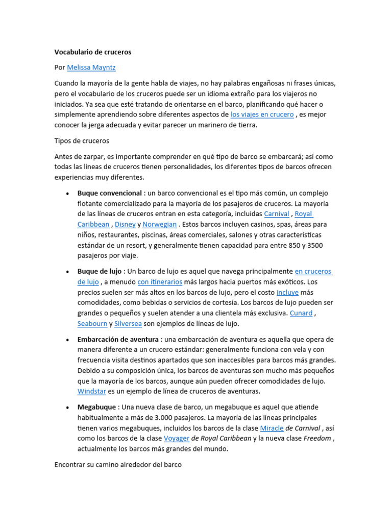 Vocabulario de Cruceros | PDF | Crucero | Buques
