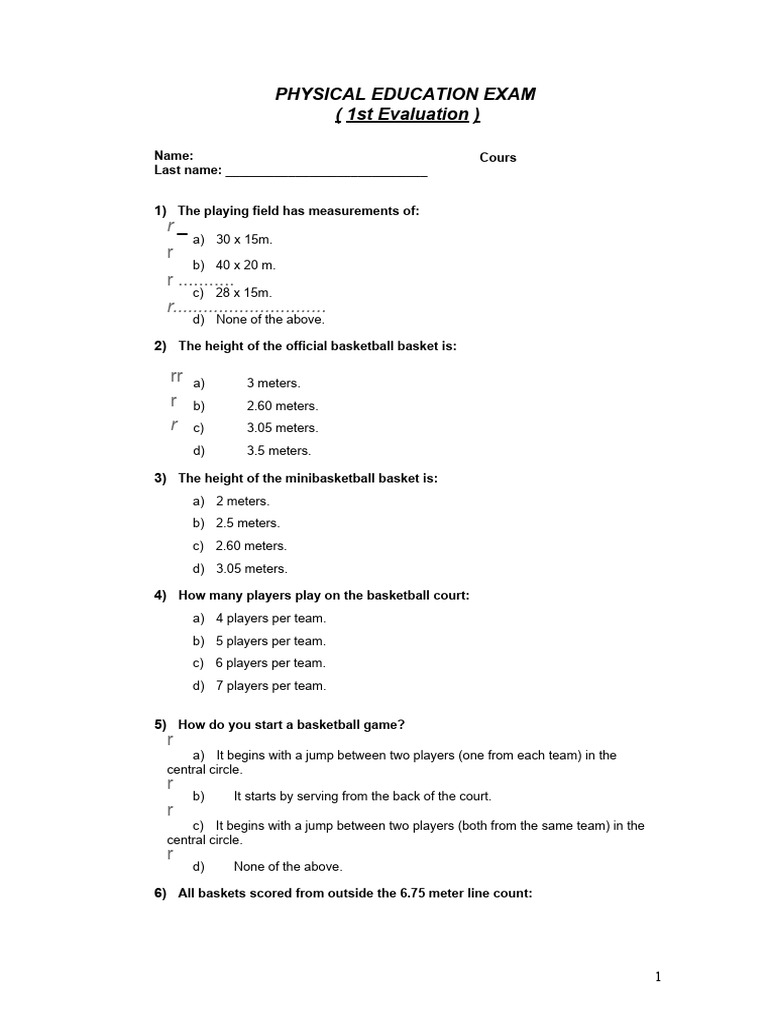 Basketball Physical Education Exam 2 That | PDF | Athletic Sports ...