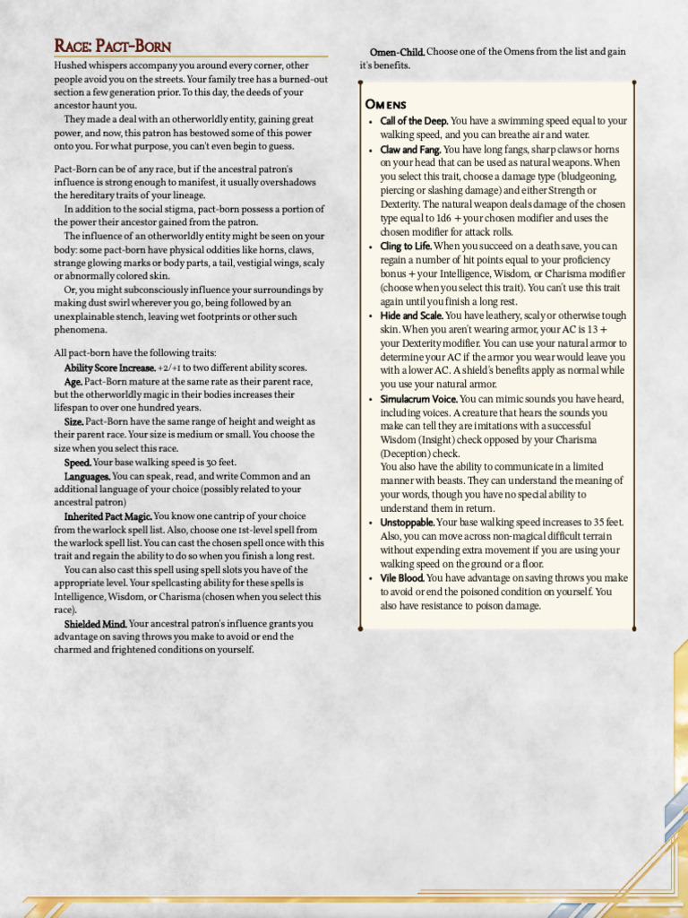 Race Pact-Born GM Binder | PDF