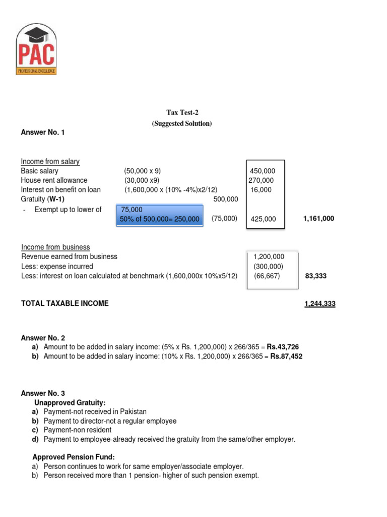Tax Test-2 Solution S24 | PDF | Employment | Income