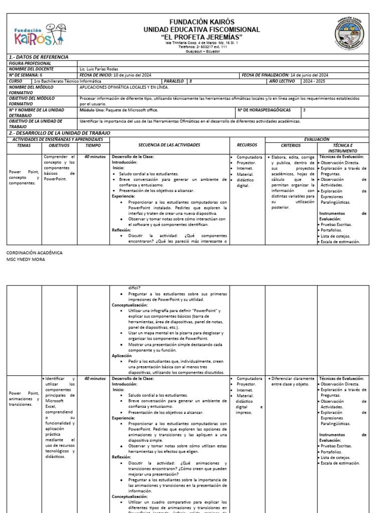 1ro Ofimatica 24 Al 28 de Junio | PDF | Microsoft PowerPoint | Evaluación