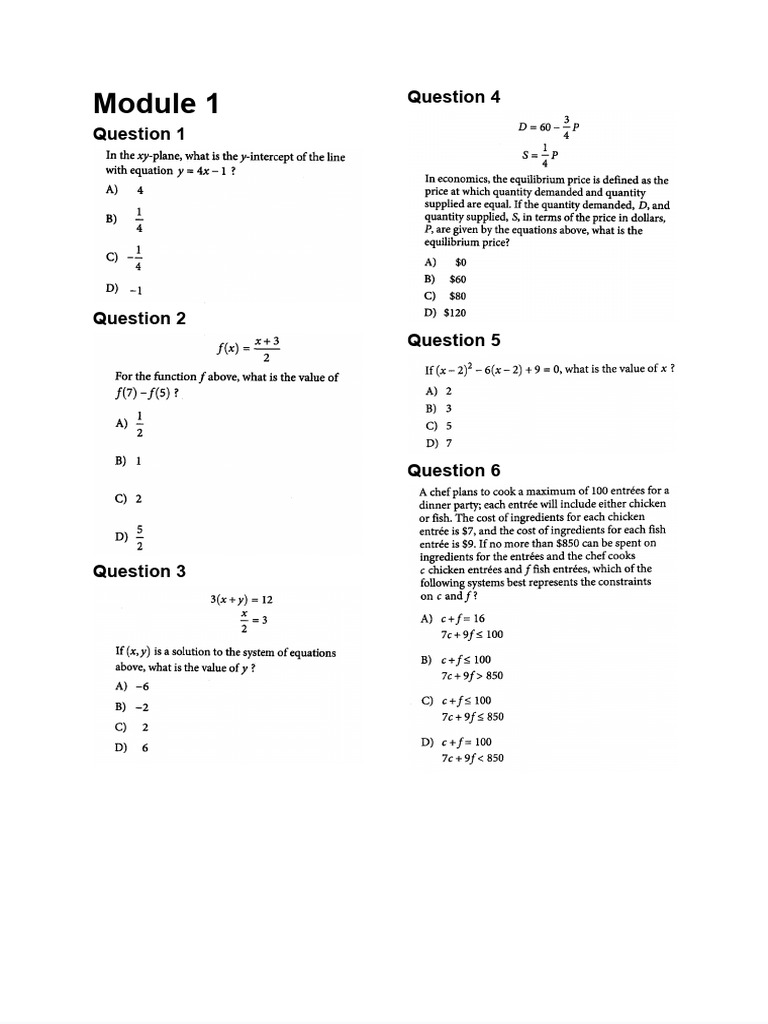 Practise Test Math Module 1 and 2 | PDF