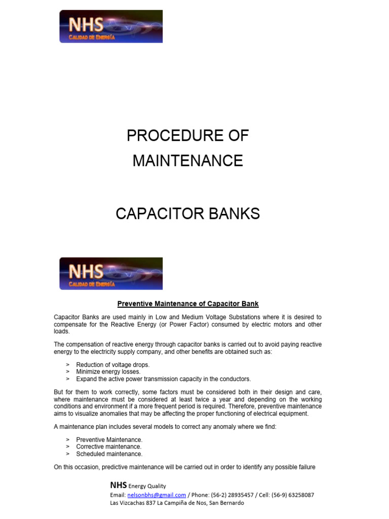 Capacitor Bank Maintenance Procedure | PDF | Capacitor | Power (Physics)