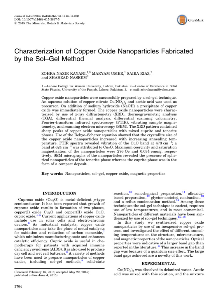 Characterization of Copper Oxide Nanoparticles Fabricated - by The Sol ...