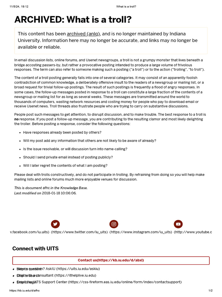 INDIANA What Is A Troll | PDF | Cyberspace | Internet