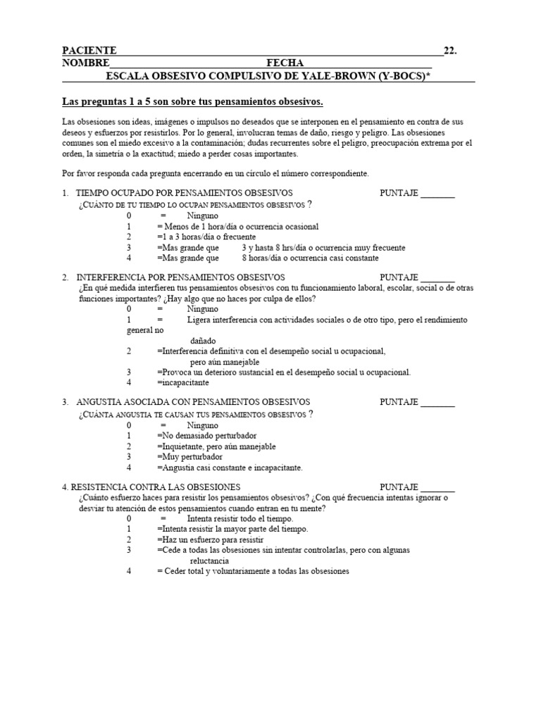 Evaluación Del Trastorno Obsesivo-Compulsivo: Escala Obsesivo ...